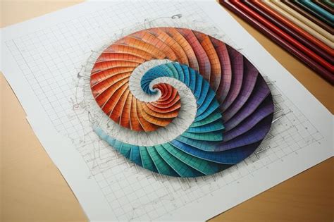 Premium Photo Graph Paper With Fibonacci Spiral Drawn In Colored Pencils
