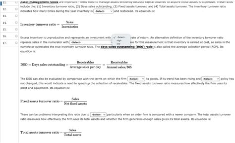 Asset Management Ratios Are Important Firms Need To Chegg