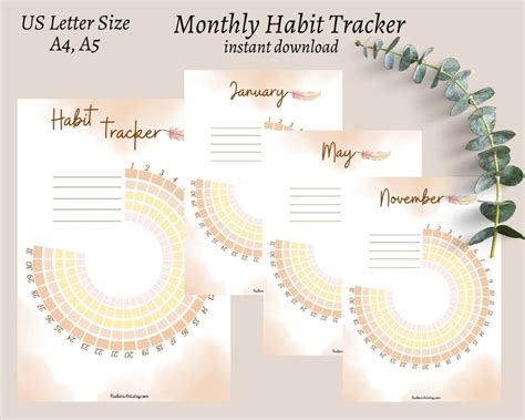 Monthly Circle Habit Tracker Printable Template Daily Routine Tracking Habits 30 Day Habit