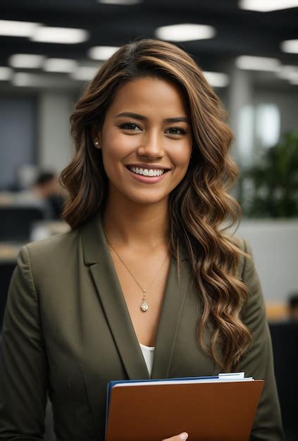 Premium Ai Image A Female Office Worker Holding A Folder