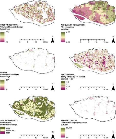 Output Maps For Six Ecosystem Services Cell Size 10 × 10 M In The
