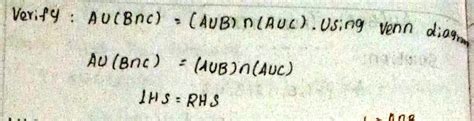 Solved Verify Lhs Rhs Using Venn Diagram