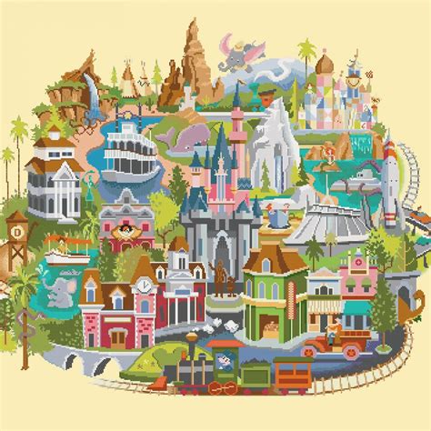Counted Cross Stitch Pattern Disneyland Map Needlepoint 354x312 Stitches E1250