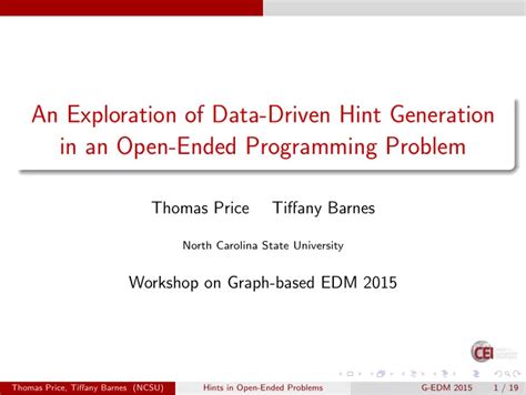 Ppt An Exploration Of Data Driven Hint Generation In An Open Ended