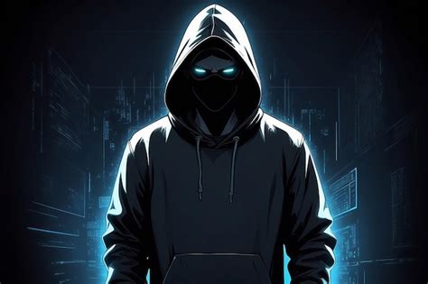 Premium Photo Hacker In A Hoodie Is Standing In A Dark Room