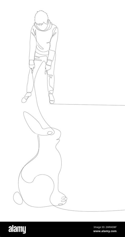 One Continuous Line Of Man Pointing With Finger At Rabbit Thin Line Illustration Vector Concept