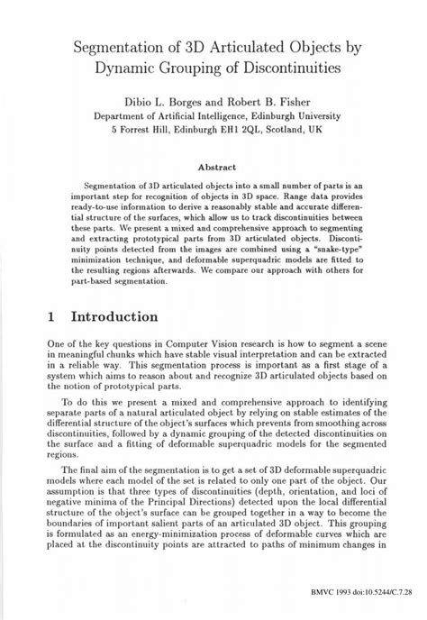 Pdf Segmentation Of 3d Articulated Objects By Dynamic Grouping Of