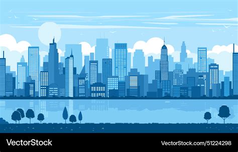 Urban Skyline Blue Theme Monochromatic Cityscape Vector Image