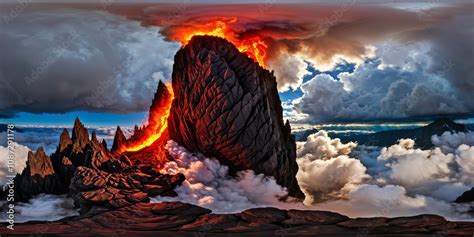 Full 360 Degrees Seamless Spherical Panorama Hdri Equirectangular Projection Of A Huge Fiery