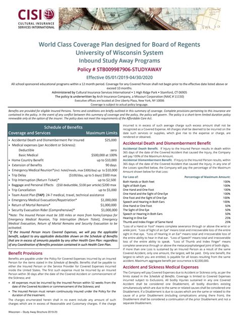 Fillable Online World Class Coverage Plan University Of Wisconsin