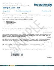 ITECH 1400 SAMPLE Lab Test Sem1 2019 Pdf ITECH1400 Foundations Of Programming Babe Of