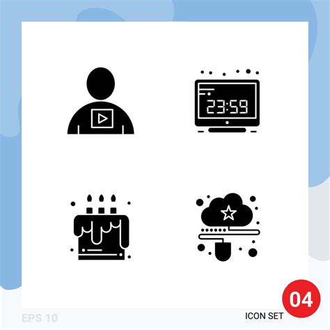 4 Thematic Vector Solid Glyphs And Editable Symbols Of Avatar Display Playback Computer Candle