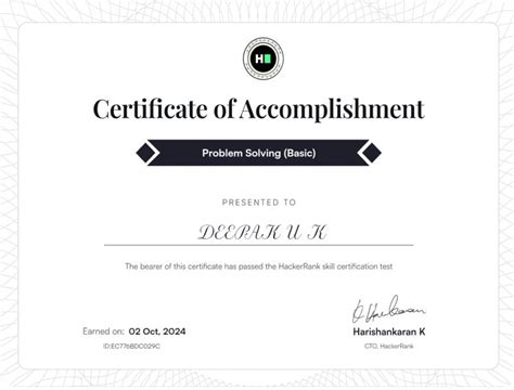 Deepak U K On Linkedin Hackerrank Problemsolving Certified Coding