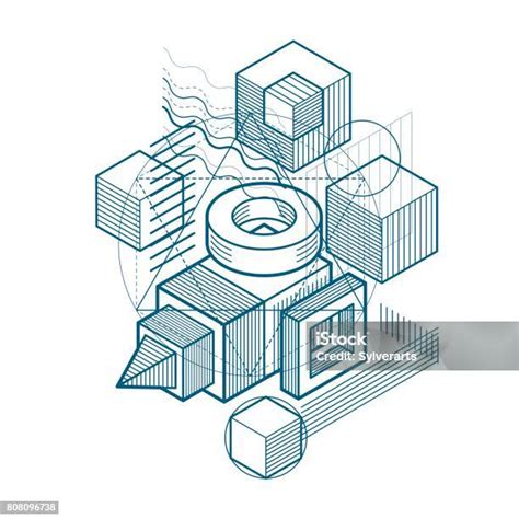 추상적인 일찍 배경 3d 벡터 레이아웃입니다 큐브 육각형 사각형 사각형 및 다른 추상적인 성분의 구성 0명에 대한 스톡 벡터 아트 및 기타 이미지 Istock
