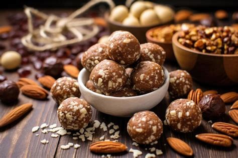 Premium Photo Mixed Nut Balls Surrounded By Raw Nuts