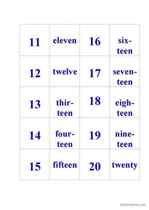 Numbers MEMORY Game English ESL Worksheets Pdf Doc