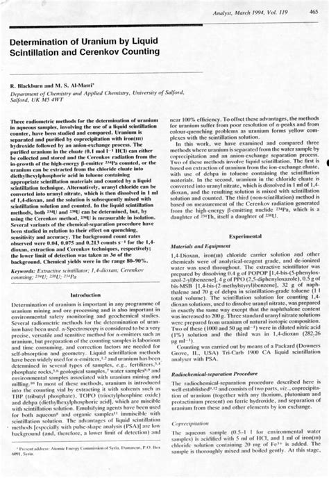 Pdf Determination Of Uranium By Liquid Scintillation And Cerenkov