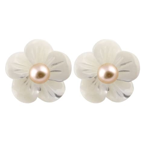 Shop 14k Yellow Gold Mother Of Pearl Flower Stud Earrings 4 5mm On