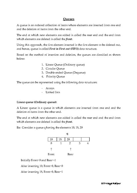 Queues Notes Vcbcvb Queues A Queue Is An Ordered Collection Of