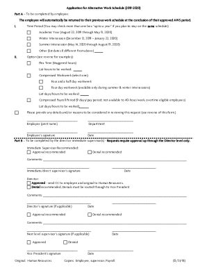Fillable Online Www2 Cortland PDF ALTERNATIVE WORK SCHEDULE REQUEST