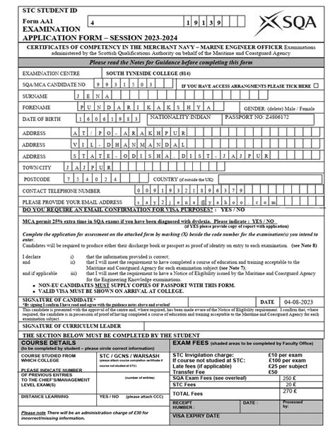 New Sqa Application Exam Form Oct 2023 24 Pdf