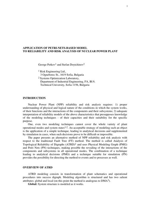 Pdf Application Of Petri Nets Based Model To Reliability And Risk