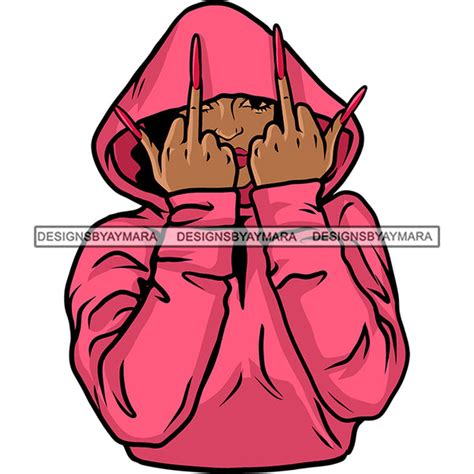 Afro Woman Showing Middle Finger Gangster African American Woman Weari