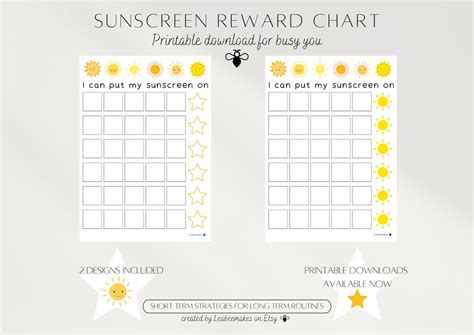 Sunscreen Reward Chart Star Chart Reward Chart Sticker Chart Summer Sun
