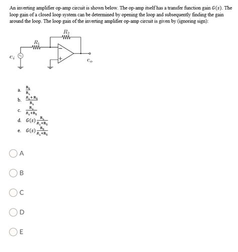 solved an inverting amplifier op amp circuit is shown below the op