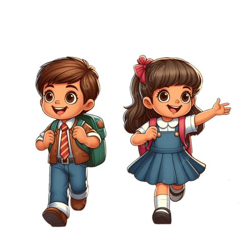 만화 귀여운 소년과 소녀가 학교에 가다 학교로 돌아가다 아이들은 학교에 간다 학교 아이들 Png 일러스트 및 이미지 에 대한 무료 다운로드 Pngtree