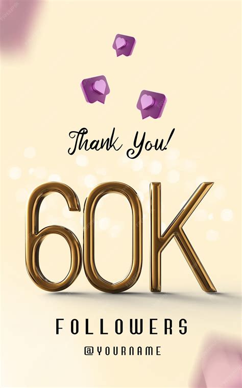 Premium Psd Rose Gold And Silver 3d 60k Followers Thank You With