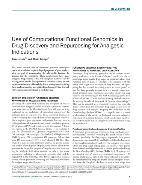 Pdf Use Of Computational Functional Genomics In Drug Discovery And