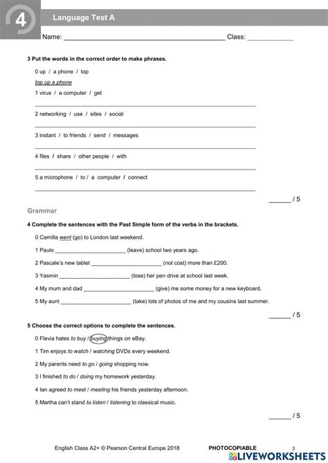 English Class A Free Interactive Worksheets 4732993