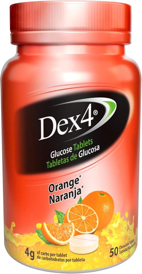 Dex4 Glucose Tablets Orange 50 Count Bottle Each Tablet Contains 4g Of Carbs