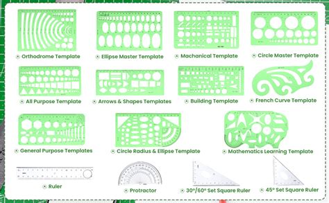 Lahoni 15pcs Geometry Drawing Templates Plastic Drafting Maker Ruler
