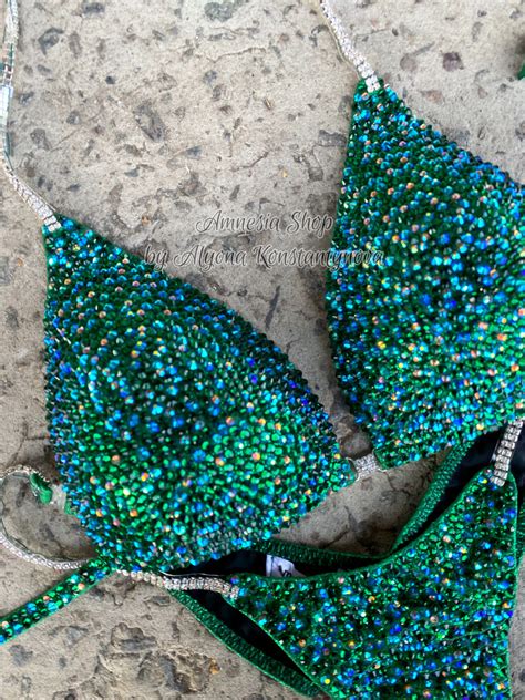Green Competition Bikini Set Rhinestone Fitness Npc Ifbb Wbff