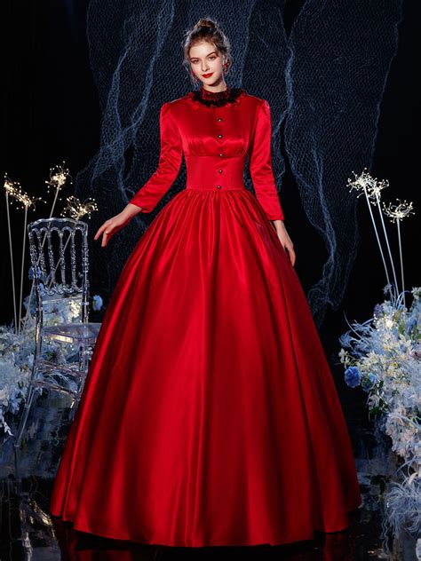 Rococo Victorian Retro Costume Dress Red Lace Cotton Cosplay Costume