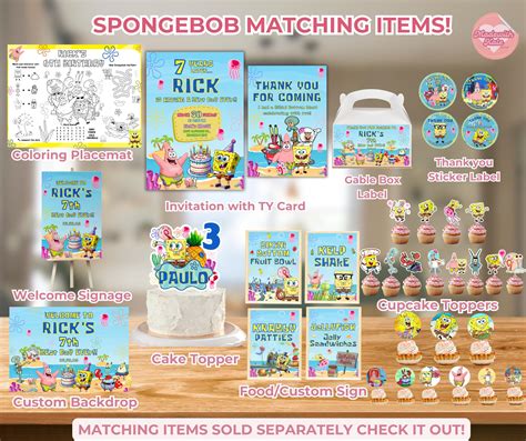 Spongebob Name Tag Party Sticker Template Spongebob Birthday Party Name Label Printable And