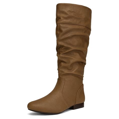 Dream Pairs Womens Wide Calf Faux Fur Slouchy Low Heel Side Zip Knee