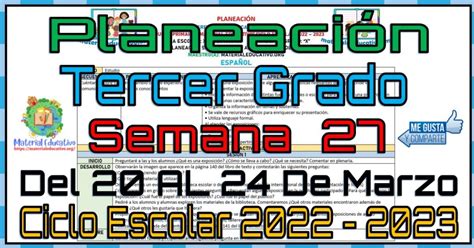 Planeación del tercer grado de primaria de la semana 27 del 20 al 24