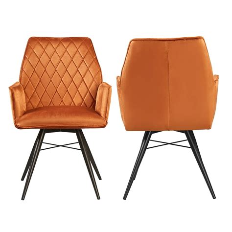Solaris Burnt Orange Velvet Swivel Dining Chairs Set Of 4 Pendle