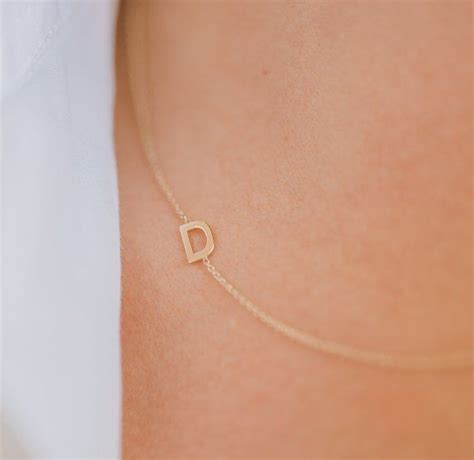 14k Gold Sideways Side Initial Necklace Gold Letter Necklace Etsy