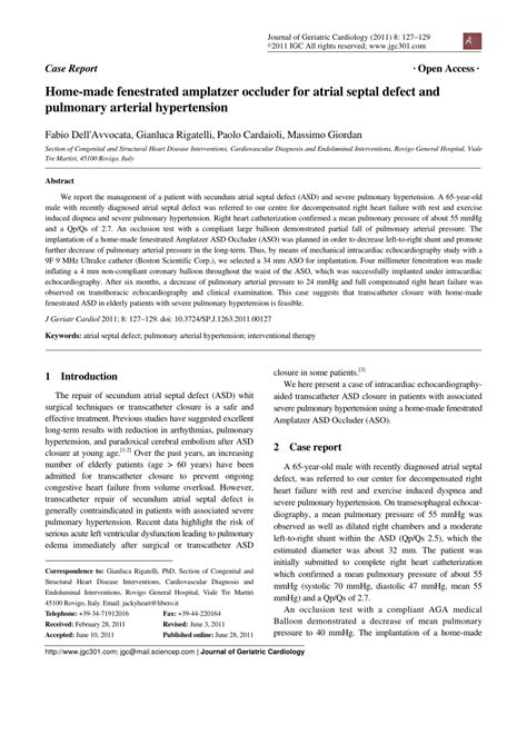 Pdf Home Made Fenestrated Amplatzer Occluder For Atrial Septal Defect