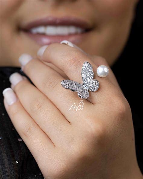 انگشتر پروانه و مروارید فری سایز ؛ با طراحی جذاب و زیباbr1001