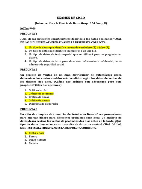 Examen De Cisco Introducción A La Ciencia De Datos Grupo 154 Comp Ii Pdf Bases De Datos