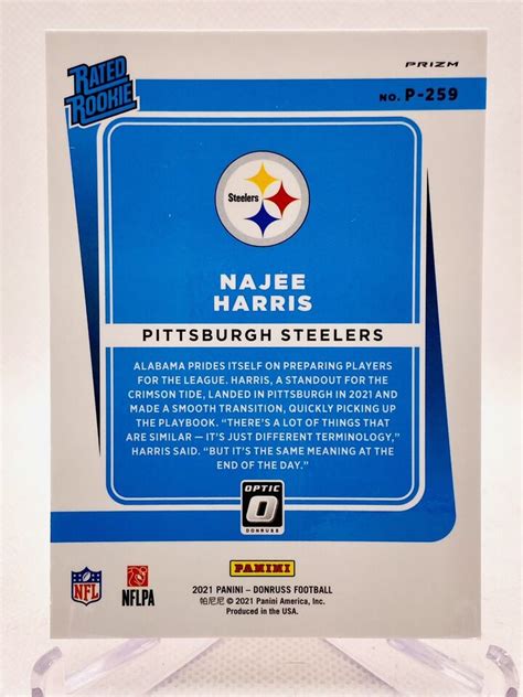 Najee Harris 2021 Donruss Optic Rated Rookie Card Rc Pink Holo Steelers