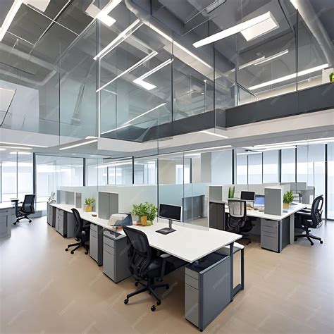 Premium Ai Image Modern Office Space With Sleek Glass Partitions