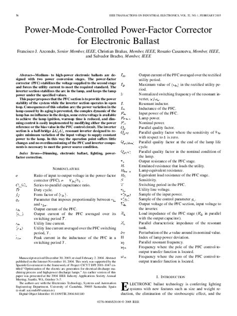 Pdf Power Mode Controlled Power Factor Corrector For Electronic Ballast