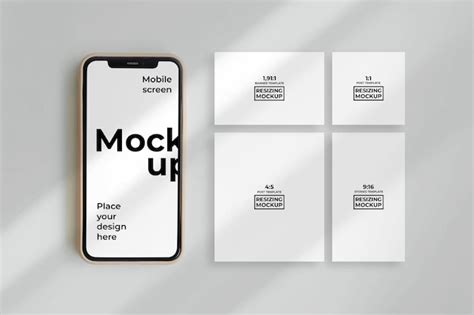 premium psd mobile phone screen with social media resizing mockup