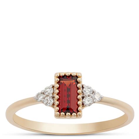 Emerald Cut Garnet And Diamond Ring 14k Yellow Gold